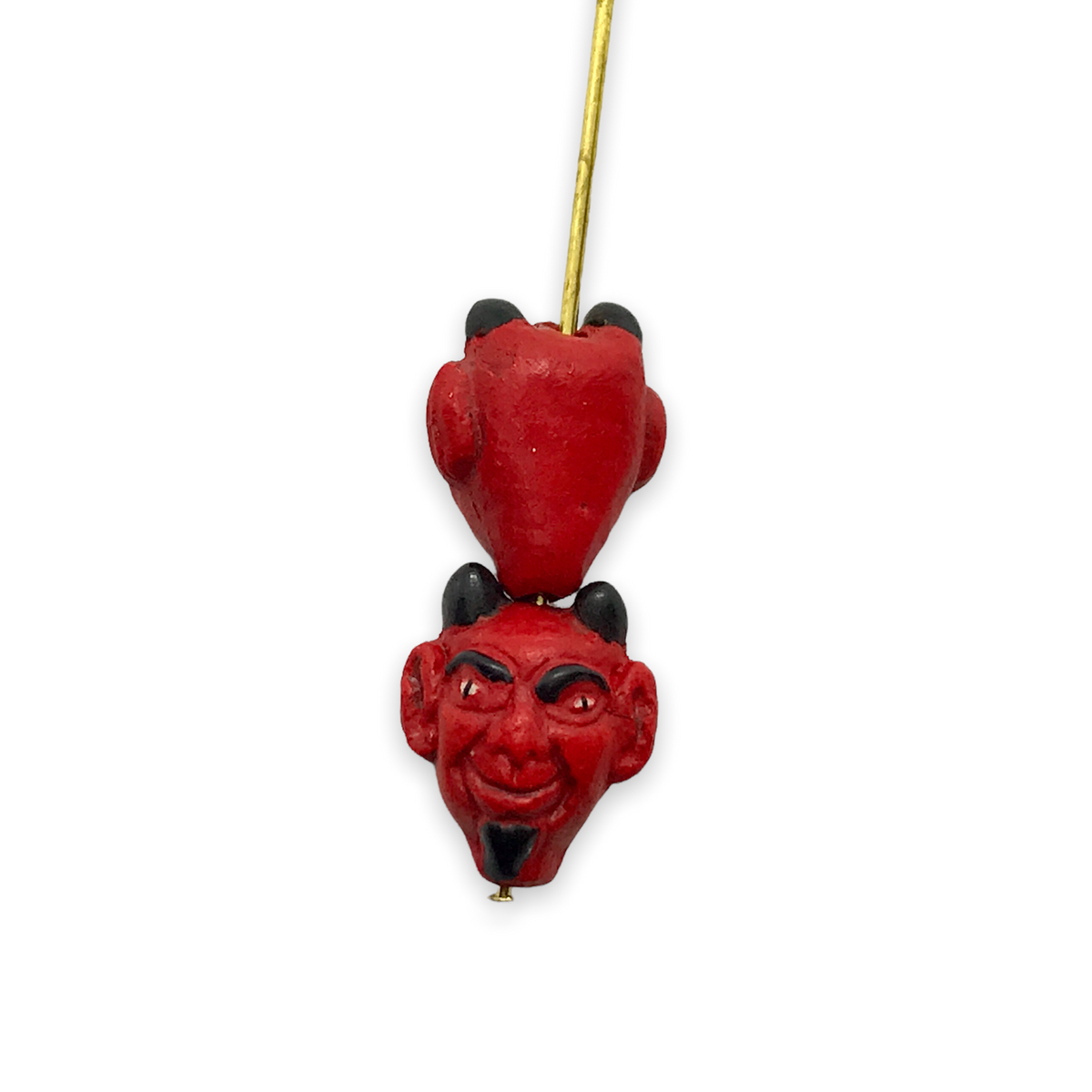 Tiny red devil head Halloween beads Peruvian ceramic 4pc 13x10mm ...