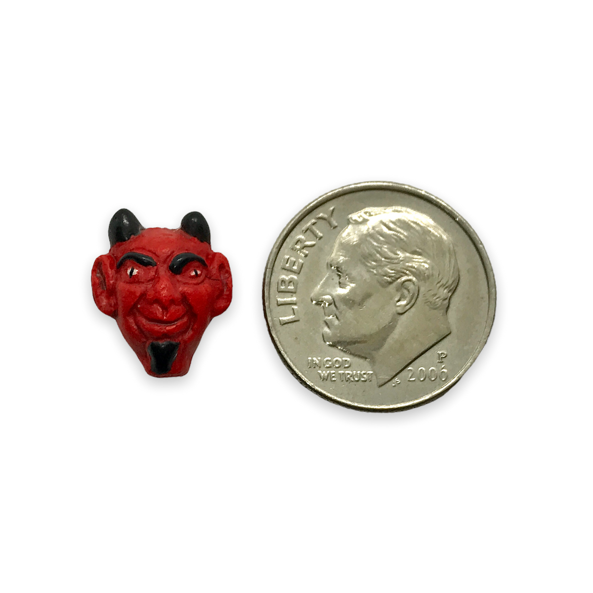 Hand painted ceramic red devil head Halloween beads 4pc 13x10mm ...