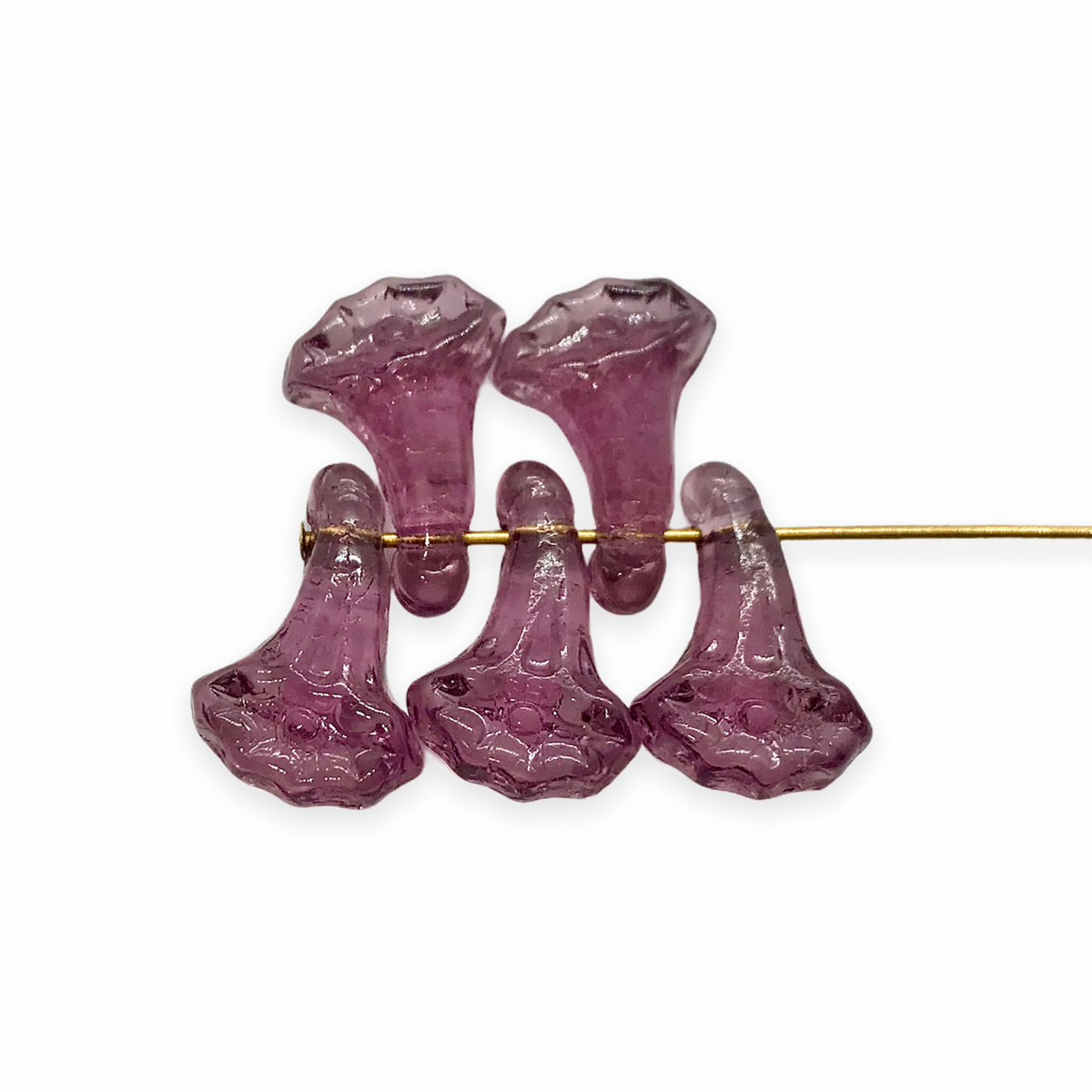 Czech glass calla lily flower beads 12pc amethyst purple 14x10mm ...